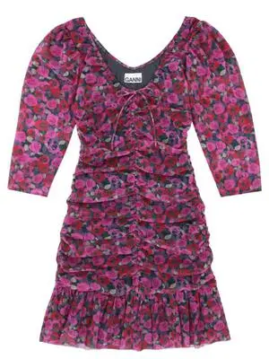 GANNI Floral Print Ruched Mini Dress - Multicolor