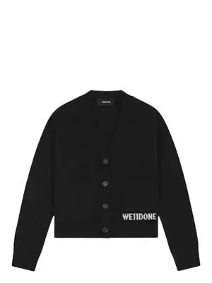 We11Done Long-sleeved V-neck Cardigan With Contrasting Logo - Black