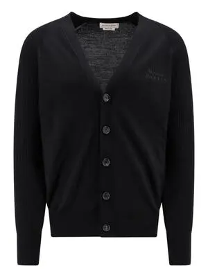 Alexander McQueen V-neck Embroidered Logo Cardigan - Black