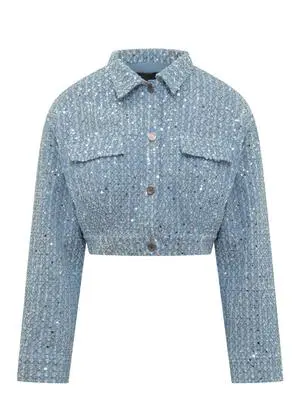 ROTATE BY BIRGER CHRISTENSEN ROTATE Embellished Cropped Denim Jacket