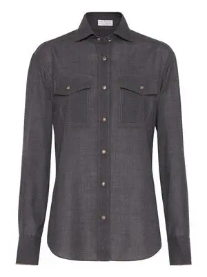 Brunello Cucinelli Brunello Cucinelli Monili Trim Button-Up Shirt Gray