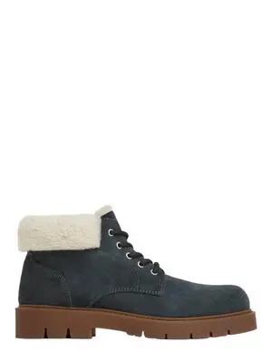 Bottega Veneta Haddock Suede Lace-up Boots With Merino Wool Collar - Black