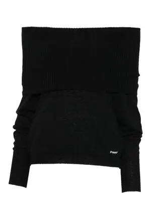 Pinko Off-the-shoulder Sweater With Ribbed Details - Black