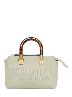 Fendi Light Canvas Small Boston Bag With Roma Embroidery - Green