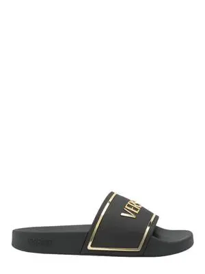 Versace Embossed Logo Open-toe Slides - Black