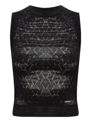 Dsquared2 Sleeveless Sheer Knit Crewneck Top - Black