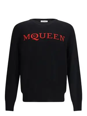 Alexander McQueen Alexander McQueen Logo Intarsia-Knit Crewneck Jumper Black
