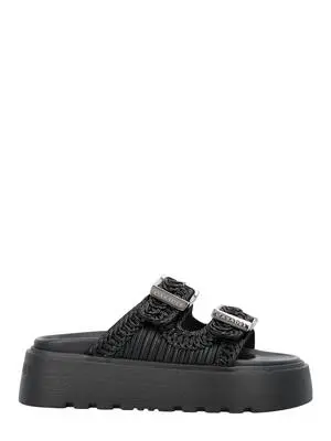 Casadei Double Strap Slip-on Platform Sandals - Black
