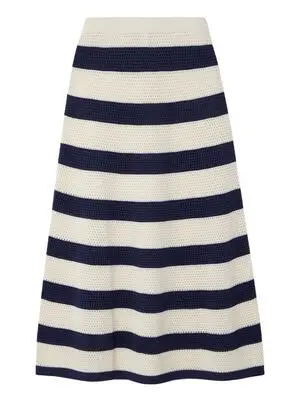 ERES Openwork Knit Striped Midi Skirt - White