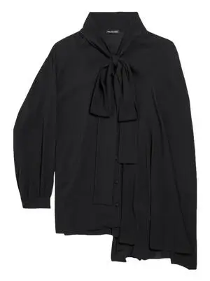 Balenciaga Lavallière Collar Asymmetrical Blouse - Black