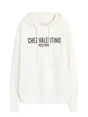 Valentino Garavani Logo Printed Drawstring Hoodie - Ivory White