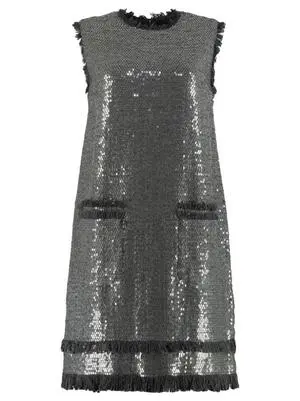 MSGM Sequined Sleeveless Round Neck Dress - Black