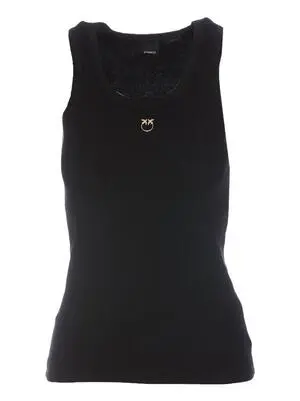 Pinko Ribbed Logo Plaque Tank Top - Black