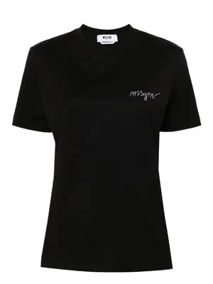 MSGM Logo Embroidered Crewneck T-shirt - Black