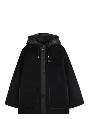FAY Fay Hooded Wool-Cashmere Pea Coat With Quilted Nylon Detailing Black