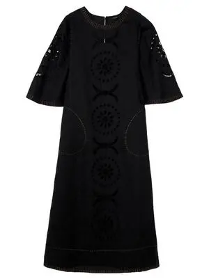 Vita Kin Mia Broderie Anglaise Linen Midi Dress - Black