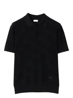 Burberry Checked Ribbed-knit Polo Shirt - Black
