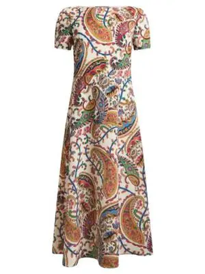 Etro Paisley Printed Short-sleeved Midi Dress - Multi-color