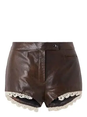 Magda Butrym Lace-trimmed Leather Shorts - Brown