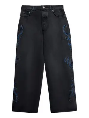 Off-White Natlover Distressed Mid-rise Jeans - Black