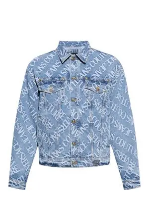 Versace Logo Print Denim Jacket - Blue