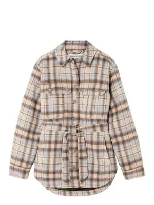 Veronica Beard Mikaela Belted Checked Flannel Shirt Jacket - Nude
