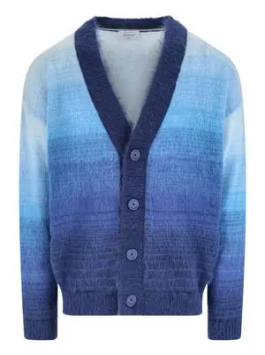 Off-White V-neck Button-up Cardigan With Logo Detail - Blue
