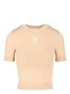 MARINE SERRE Embroidered Logo Short-sleeve Knit T-shirt - Nude