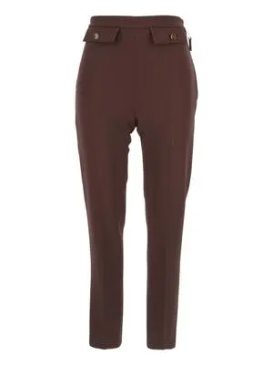 Elisabetta Franchi Button-detailed Tailored Trousers - Coffee