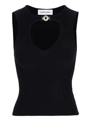 MARINE SERRE Cut-out Detailed Knitted Top - Black