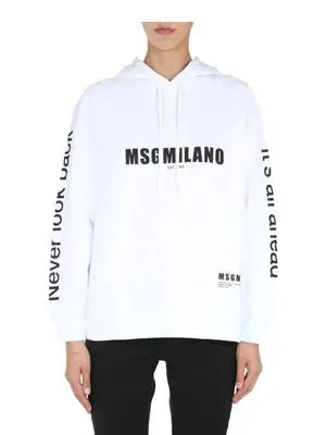 MSGM Logo Printed Hooded Sweater - White