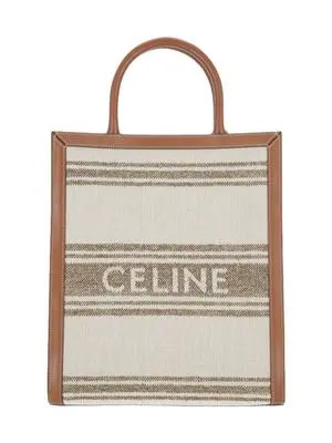 CELINE Celine Small Vertical Cabas In Striped Textile And Calfskin