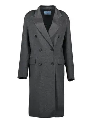 Prada Prada Double-Breasted Cashwool Coat Dark Gray