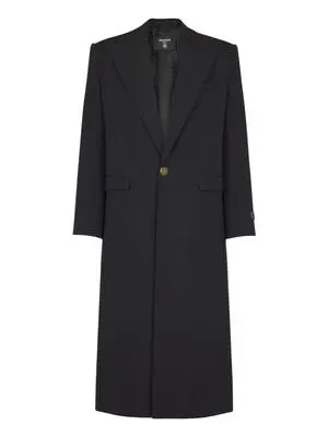 Balmain Long Grain De Poudre Wool Coat - Black
