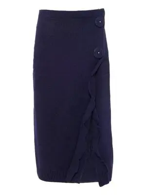 Prada High-waist Knitted Midi Skirt With Slit Detail - Blue