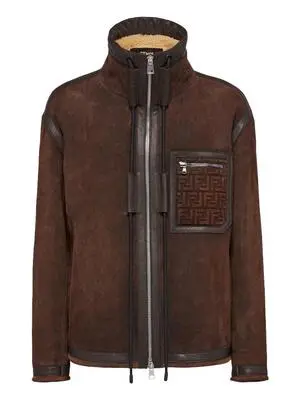Fendi High Neck Zip-up Oversized Jacket - Brown
