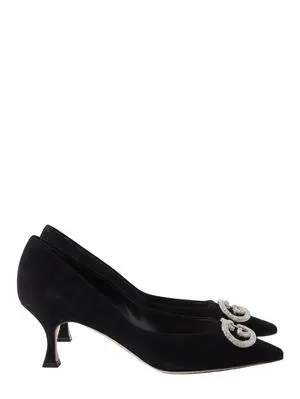 Gucci Embellished Suede Pointed Toe Pumps - Black
