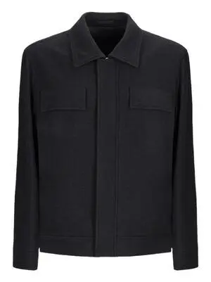 LARDINI Long-sleeved Shirt Jacket With Lapel Collar - Black