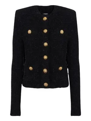 Balmain Textured Buttoned Tweed Jacket - Black