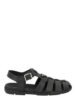 Prada Logo Plaque Round-toe Sandals - Black
