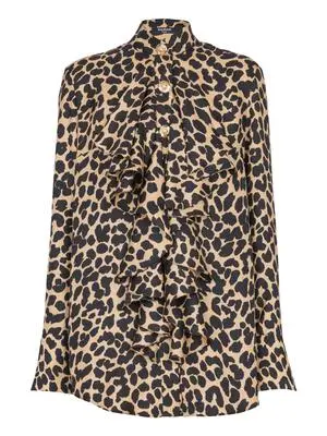Balmain Leopard Print Ruffled Shirt - Black