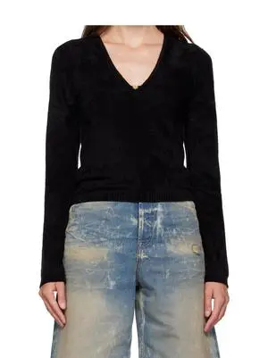 Amiri Velvet V-neck Long Sleeve Top - Black