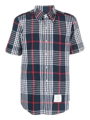 Thom Browne Plaid-check Short-sleeve Shirt - Gray