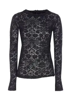 Pinko Long-sleeved Lace Crewneck Top - Black