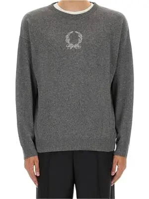 Moschino Laurel Crown Embroidered Crewneck Pullover - Gray