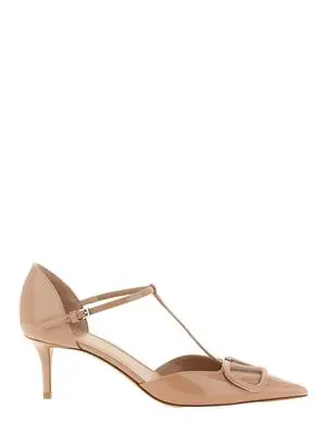 Valentino Garavani Pointed-toe High Heel Pumps With Adjustable Ankle Strap - Nude