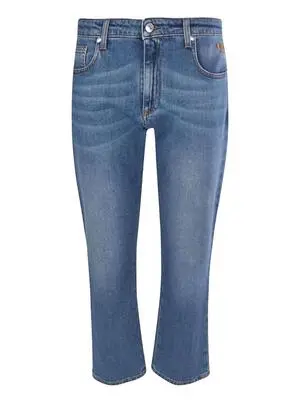 MSGM Logo Embroidered Crystal Embellished Jeans - Blue