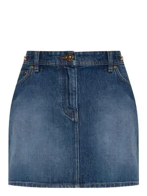 Versace Medusa Embellished Mini Denim Skirt - Blue