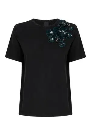 Pinko Floral Embellished T-shirt - Black