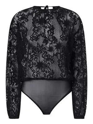 Pinko Lace Pattern Long Sleeve Bodysuit - Black